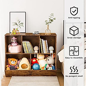 HOOBRO Kids Bookshelf, Bookcase Footboard, Toy Storage Cubby, Children's Toy Shelf, Toy Storage Cabinet, Suitable for Children's Room, Playroom, Hallway, Kindergarten, School, Rustic Brown BF32CW01