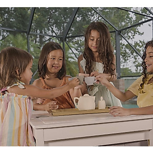 Babes Choice 12Pcs Silicone Tea Party Set for Little Girls, includes Storage Bag - Princess Tea Time, Kids Kitchen Pretend Play, BPA Eco-Friendly (Cream)