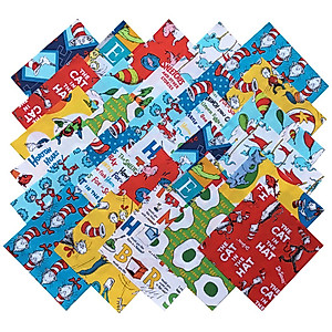 Robert Kaufman Original DR. Seuss Favorites Precut 6.5-inch Cotton Fabric Quilting Squares Charm Pack Assortment