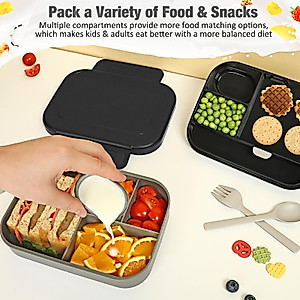 Caperci Bento Box Adult Lunch Box - Stackable Leakproof 47oz Lunch Containers for Adults with Sauce Container - Idea for Office, On-the-go, Microwave/Dishwasher Safe, BPA Free (Black)