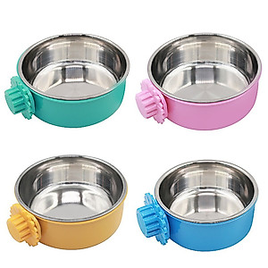 DEVILMAYCARE Pet Feeder Dog Bowl Stainless Steel Food Hanging Bowl Crates Cages Dog Parrot Bird Pet Drink Water Bowl Dish Accessory (S: 4.5''x2'', Pink)