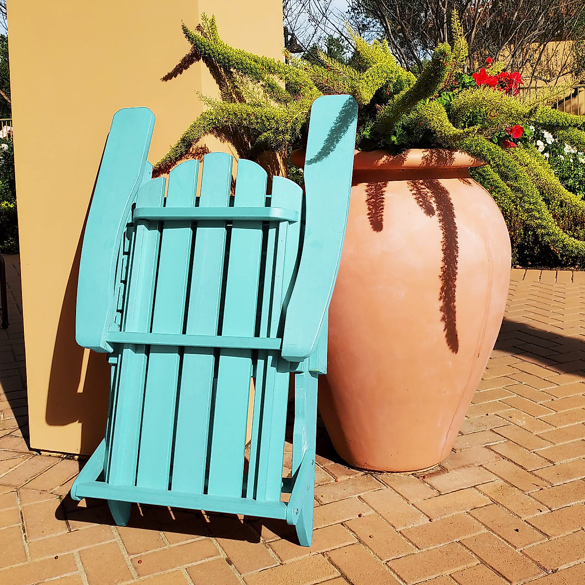 PolyTEAK Folding Adirondack Chair Set of 4, Premium Weather Resistant Poly Lumber, Outdoor Patio Furniture, Up to 300 lbs, Plastic Adirondack Chairs for Garden Fire Pit, Classic Collection - Blue