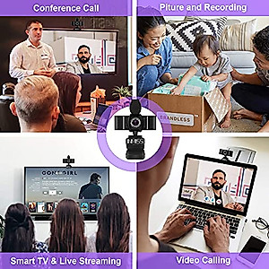 Full HD Webcam 1080P with Microphone Free Tripod Cover Slide - 120° Wide Angle Webcams Streaming USB Web Camera - Pro Computer Camera for Video Calling, Recording, Conferencing, Skype, OBS, PC Laptop