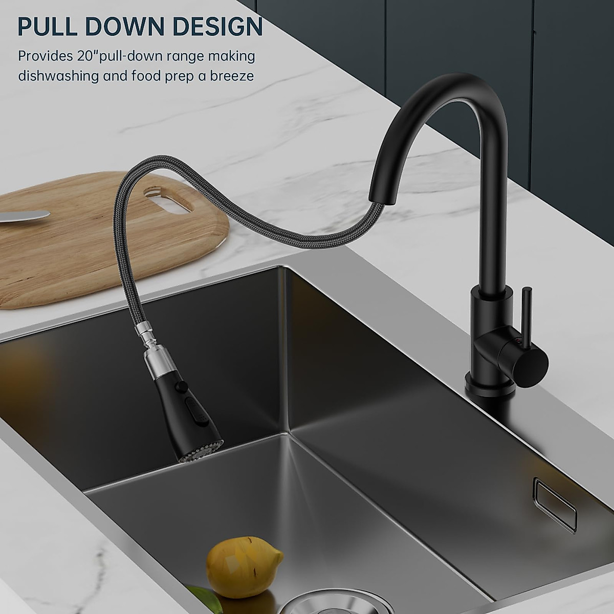 APPASO Black Kitchen Faucet with Pull Down Sprayer, 3-Mode Sprayer Kitchen Sink Faucet, 1 or 3-Hole Single Handle High Arc Stainless Steel Kitchen Faucet Black with Deck Plate, Matte Black