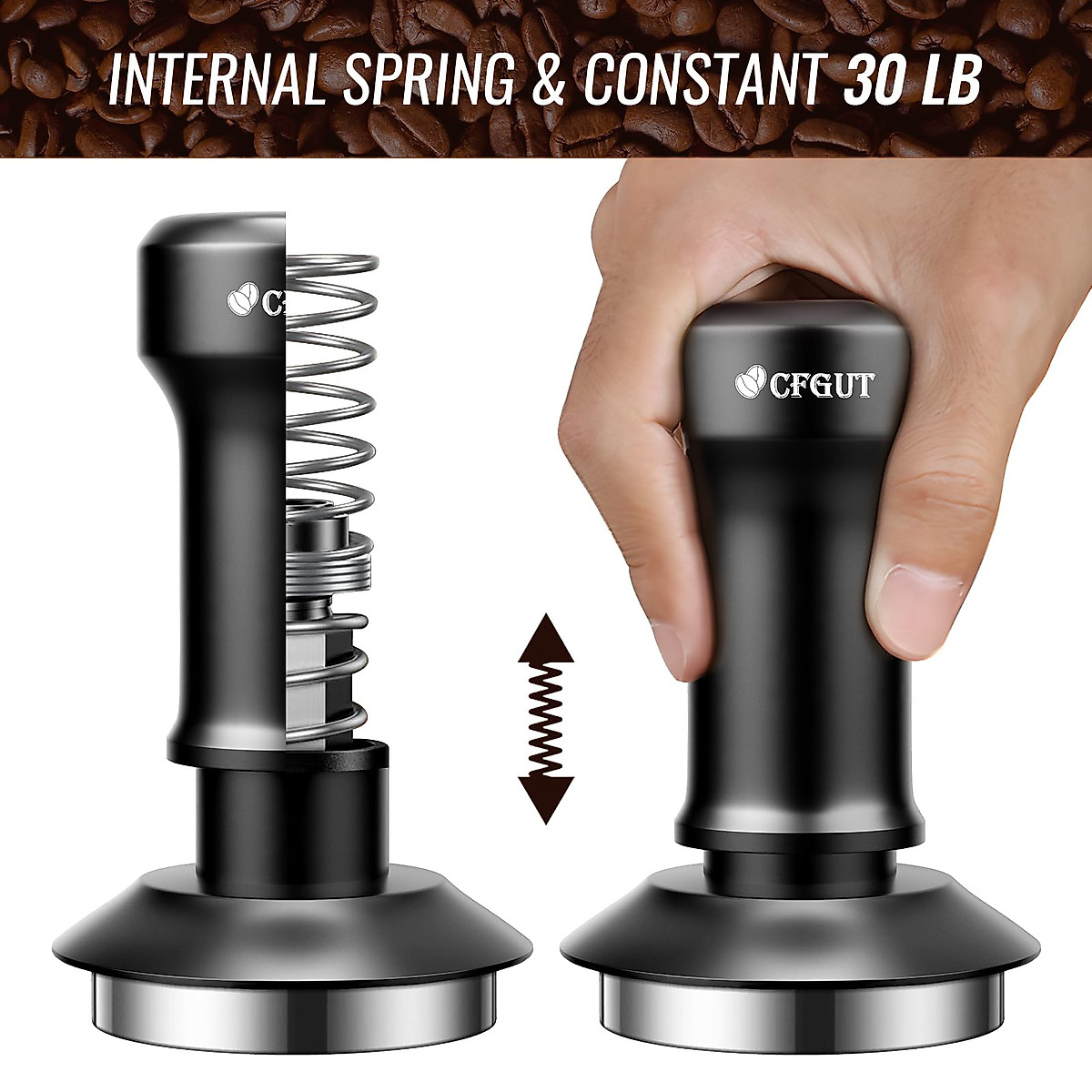 53mm Espresso Tamper - Dual Calibrated Spring Loaded Coffee Tamper - Premium Stainless Steel Base - Espresso Press Tamper for Barista Home Coffee Espresso Machine