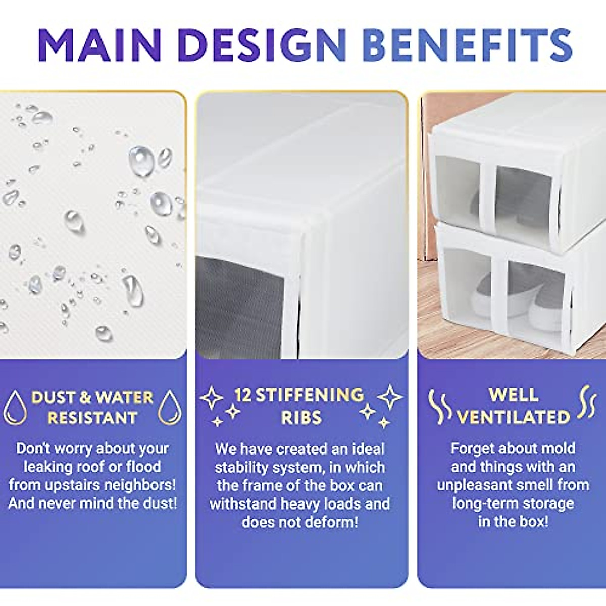 APQ Closet Storage Boxes with Lids, Hook and Loop Fasteners, 13.5 x 8.75 x 6.25, Pack of 4 White Fabric Boxes for Storage, Roomy Dense Oxford Cloth Collapsible Storage Box, Odorless Fabric Storage Box