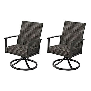 Four Seasons Courtyard Nantucket All Weather Woven Swivel Rocker Chairs Outdoor Dining Cushioned Seating Furniture Set, 2 Pack, Dark Brown