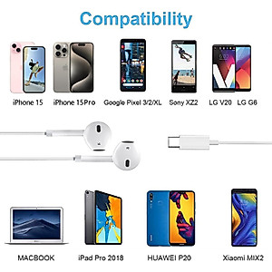 2 Pack-Type C Earbuds Wired Earphones with Microphone，USB C Headphones Earbuds&Remote Control Noise Cancelling in-Ear Headset Compatible with iPhone 15 Pro/iPad Pro,Pixel 7,Galaxy S23/Ultra Note 20