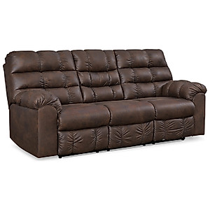 Signature Design by Ashley Derwin Urban Faux Leather Tufted Reclining Sofa with Drop Down Table, Dark Brown