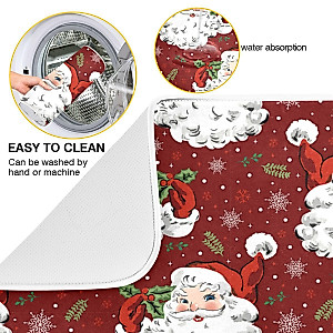 Christmas Santa Claus Red Dish Drying Mat for Kitchen Winter Snowflake Xmas Microfiber Drying Mats Absorbent Reversible Dish Pad Medium Dish Draining Mat 16x18 inch