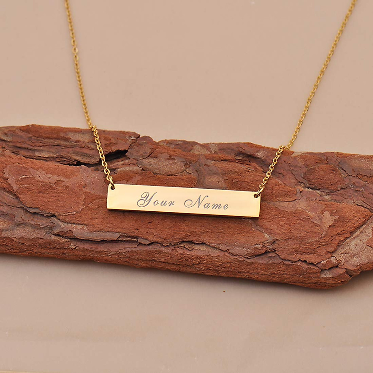 HUAN XUN Personalized Name Bar Necklace Cobi Gold Jewelry Valentine's Day for Her