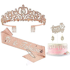 TOBATOBA 30th Birthday Decorations for Women, 30th Birthday Sash 30th Birthday Crown, Birthday Candles and Cake Toppers, 30th Birthday Gifts for Her, 30 Years Birthday Decorations, Rose Gold