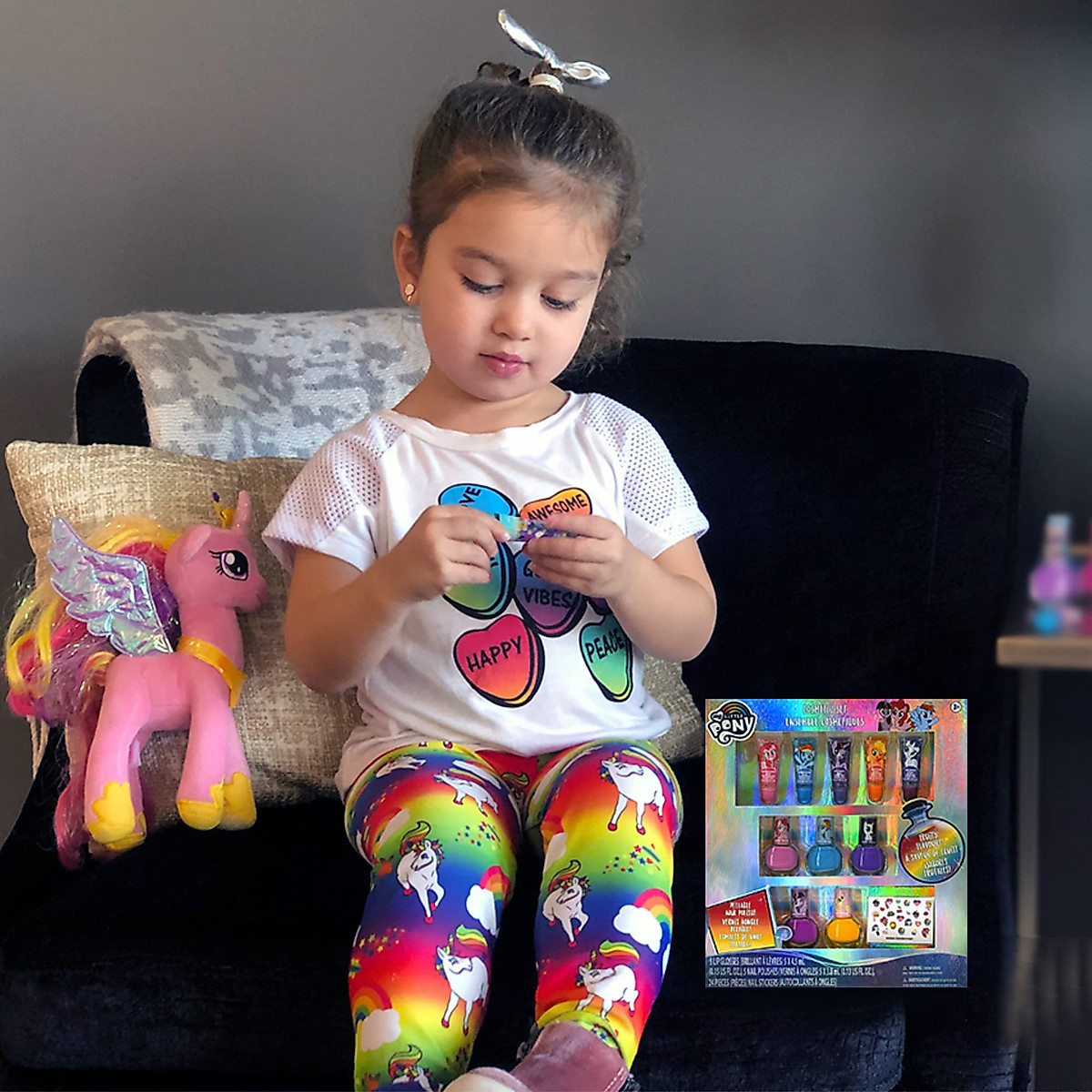 Townley Girl My Little Pony 10 Pcs Sparkly Cosmetic Beauty Makeup Set for Kids Girls Teen with 5 Pcs Lip Gloss, 5 Pcs Nail Polish & Nail Stickers Perfect for Parties, Sleepovers and Makeovers Age 3+