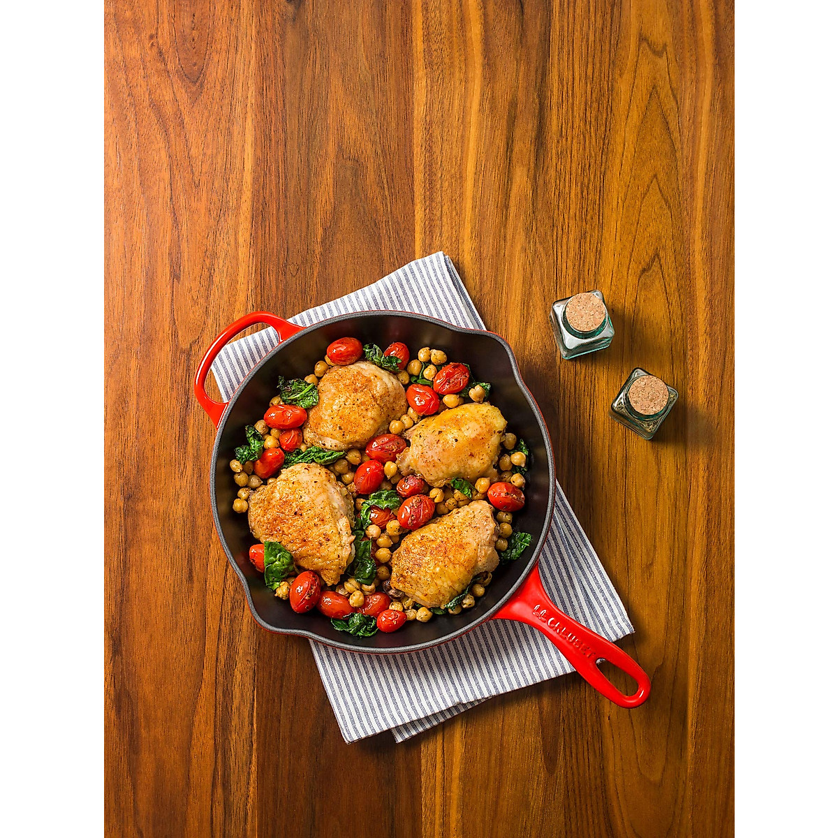 Le Creuset Enameled Cast Iron Signature Iron Handle Skillet, 10.25" (1-3/4 qt.), Cerise & Nylon Brush, 3 1/4", Cerise