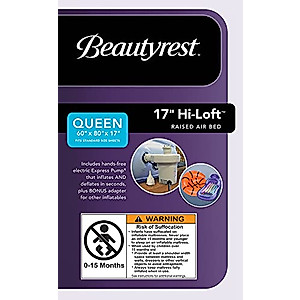 Beautyrest Hi Loft Air Bed Mattress with Pump and Edge Support, 17" Queen