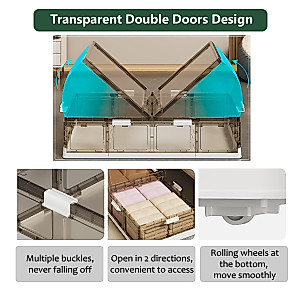 Under Bed Storage, 2 Packs Closet Organizer System, Underbed Storage with Wheels,7.9'' High Folding Blanket Storage, Laundry Room Organization, Closet Organizer with Lids,Stackable Clothing Storage