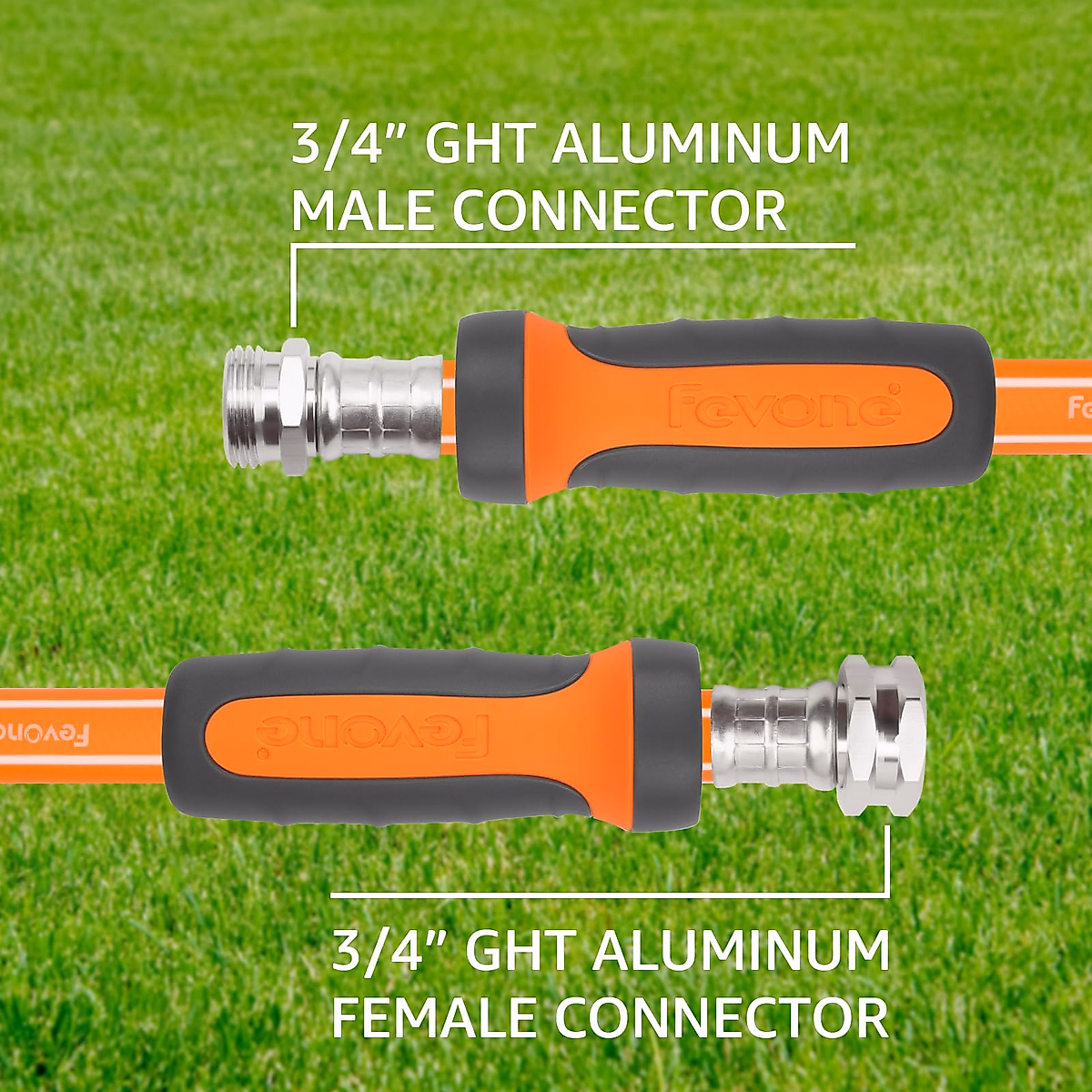 Fevone 6 ft Garden Hose, 2-Year Warranty Offered by Manufacturer, Hose Reel Leader Hose, Hybrid Polymer, Kink Resistance, 3/4" GHT Aluminum Fittings, 5/8" ID, 600 PSI, Drinking Water Safe (GH9)