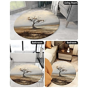 Tree Branches Fluffy Round Area Rug Carpets 4ft, Plush Shaggy Carpet Soft Circular Rugs, Non-Slip Fuzzy Accent Floor Mat for Living Room Bedroom Nursery Decor Wild Leaves Forest Abstract Painted Art