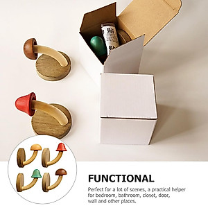 PRETYZOOM Mushroom Wall Hooks: 4pcs Wooden Mushroom Wall Hanging Hook, No Punching Wall Hanger, Decorative Wall Hook Hooks for Hanging Towels Hat Coat