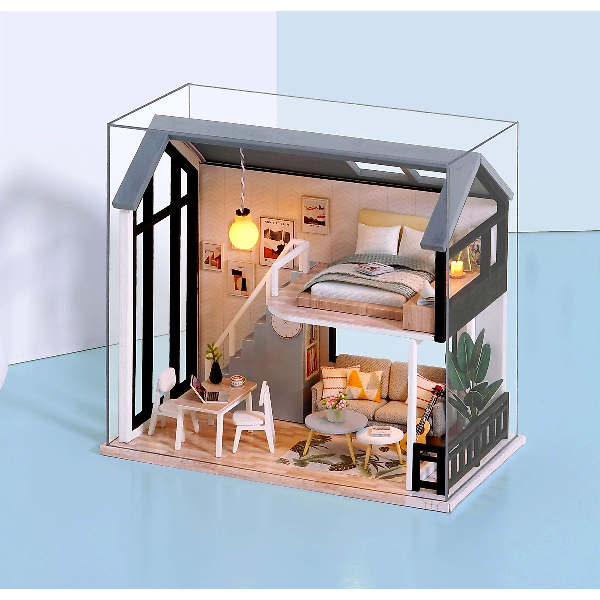 Spilay DIY Dollhouse Miniature with Wooden Furniture,DIY Dollhouse Kit with Dust Proof and Music Movement,1:24 Scale Creative Room Gift Idea for Adult Friend Lover(Meet Happiness)