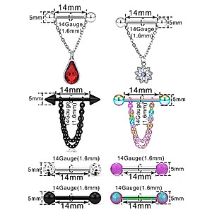 Ylqjksk Nipple Rings 14G Surgical Steel Nipple Piercing Jewelry for Women Plastic Glow Dark Nipple Rings Acrylic CZ Diamonds Heart Chain Dangle Nipple Shield 14MM 9/16 Inch，Rainbow Purple Barbell