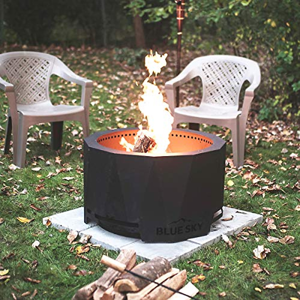 Blue Sky Outdoor Living 33” Steel Mammoth Patio Smokeless Fire Pit, Firewood and/or Wood Pellet Burning, Black (PFP3318)