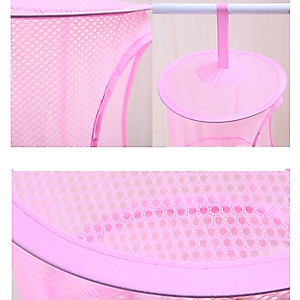 Hanging Mesh Space Saver Bags Organizer 3 Compartments Toy Storage Basket for Kids Room,3 Pcs (blue green pink)