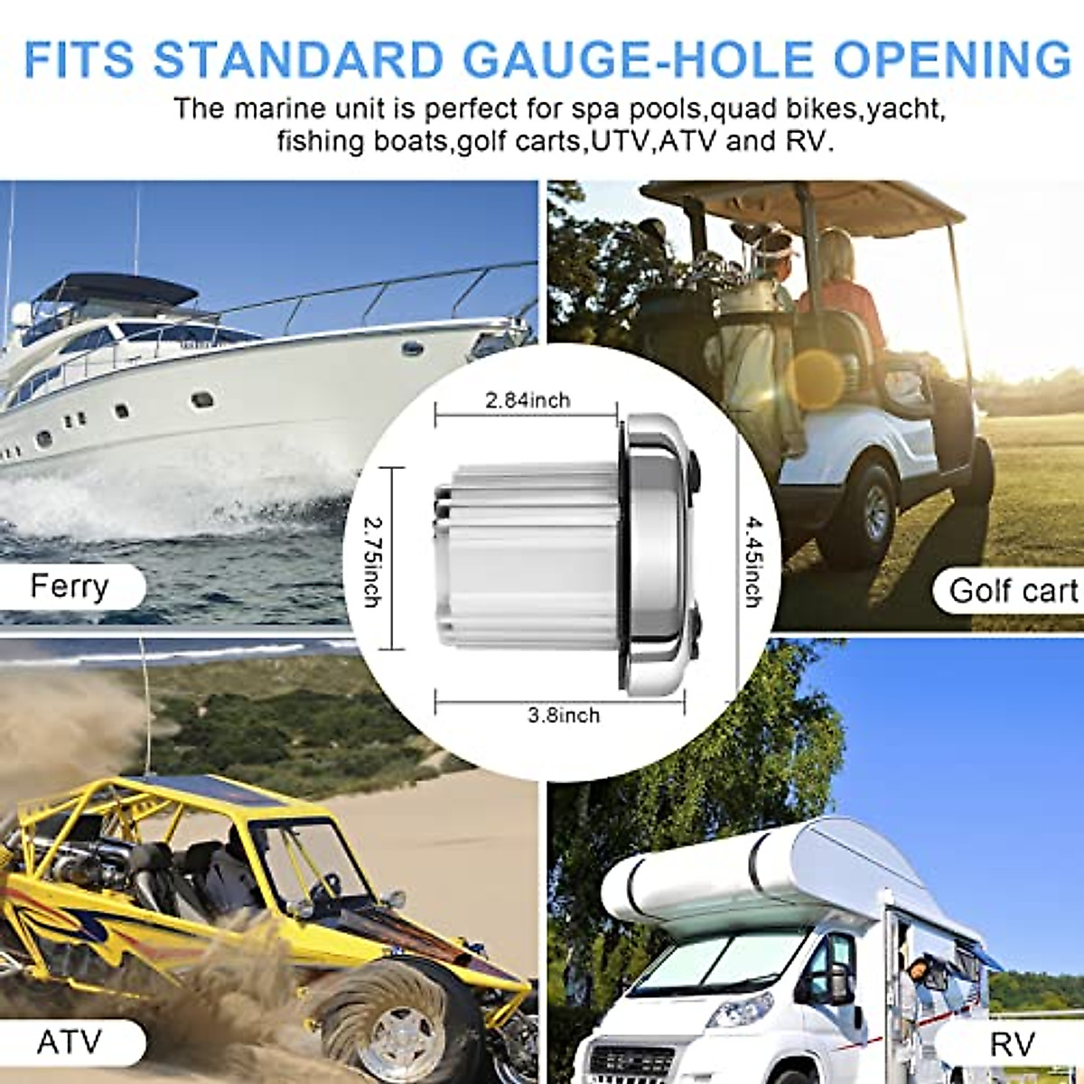 Bluetooth Marine Boat Radio Receiver: Waterproof Marine Gauge Stereo System - HD LCD Display AM FM Tuner MP3 AUX-in USB Built-in EQ