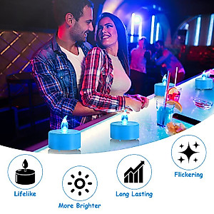 Tea Lights Battery Operated Candles-24 Pack Realistic and Bright Flickering Holiday Gift Flameless LED Electric Candle Long Lasting 7days for Seasonal & Festival Party Home Decoration(Blue)