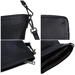 Iswee Women Genuine Leather Handbags Tote Bag Crossbody Shoulder Bag Bucket Bag (Black-Leather)