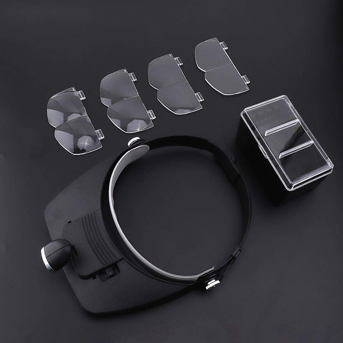 Meichoon Head-Mounted Magnifying Glass with 3 LED Lamps,Watchmaker Repair Tool Magnifier,6 Multiple Interchangeable Lenses,1X 1.5X 2X 2.5X 3.5X 8X