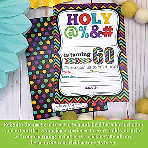 HOLY @% 60th Birthday Party Invitations, 20 Funny 5x7 Fill In Cards with Twenty White Envelopes for Milestone Birthdays by AmandaCreation