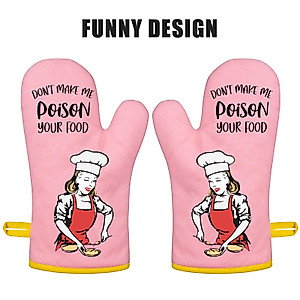 Miracu Funny Oven Mitts, Fun Pink Oven Mitt Set, Retro Kitchen Mitts - Baking Cute Oven Mitts for Women Friend, Mothers Day, Unique House Warming, Birthday Cooking Gifts for Women, Mom Wife Baker Her