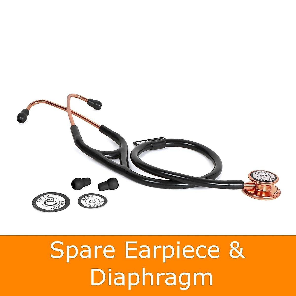 Dual Head Stethoscope for Doctors Stainless Steel Rose Gold Acoustic Stethoscope with Flexible Tube & Soft Sealing Ear Knobs Black