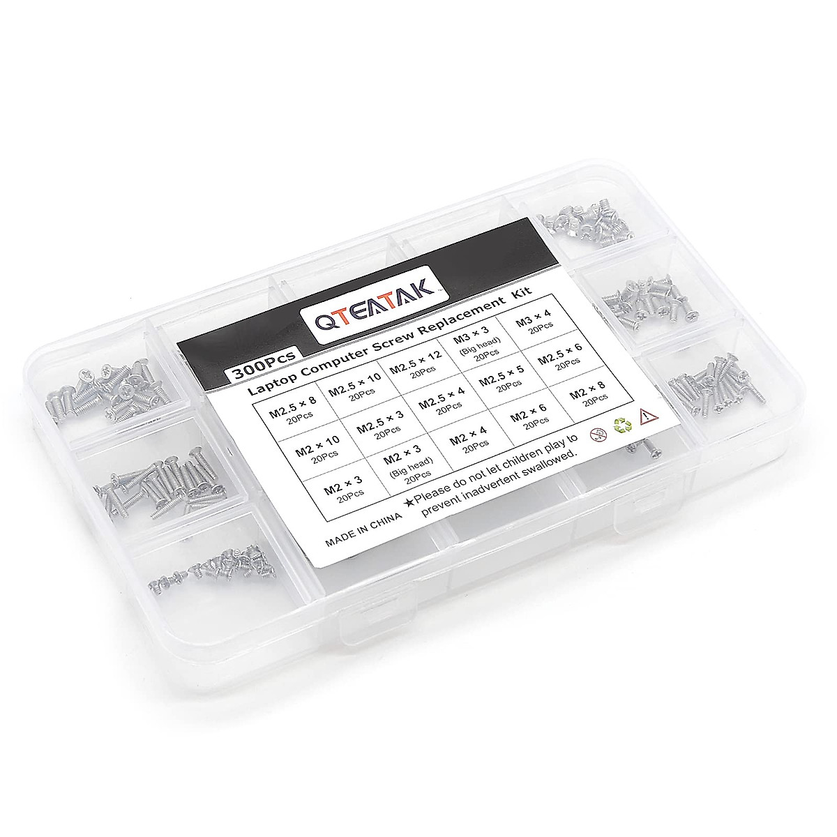 QTEATAK 300Pcs Silver Laptop Notebook Computer Replacement Screws Kit for Laptop SSD Hard Disk SATA