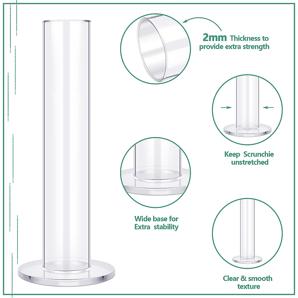 Yalikop 3 Pcs Scrunchie Holder Organizers 9 Inch Hair Tie Holder Stand Acrylic Bracelet Holder Clear Accessories Display Jewelry Bangle for Cute Room Decor Woman Gift Storage Christmas