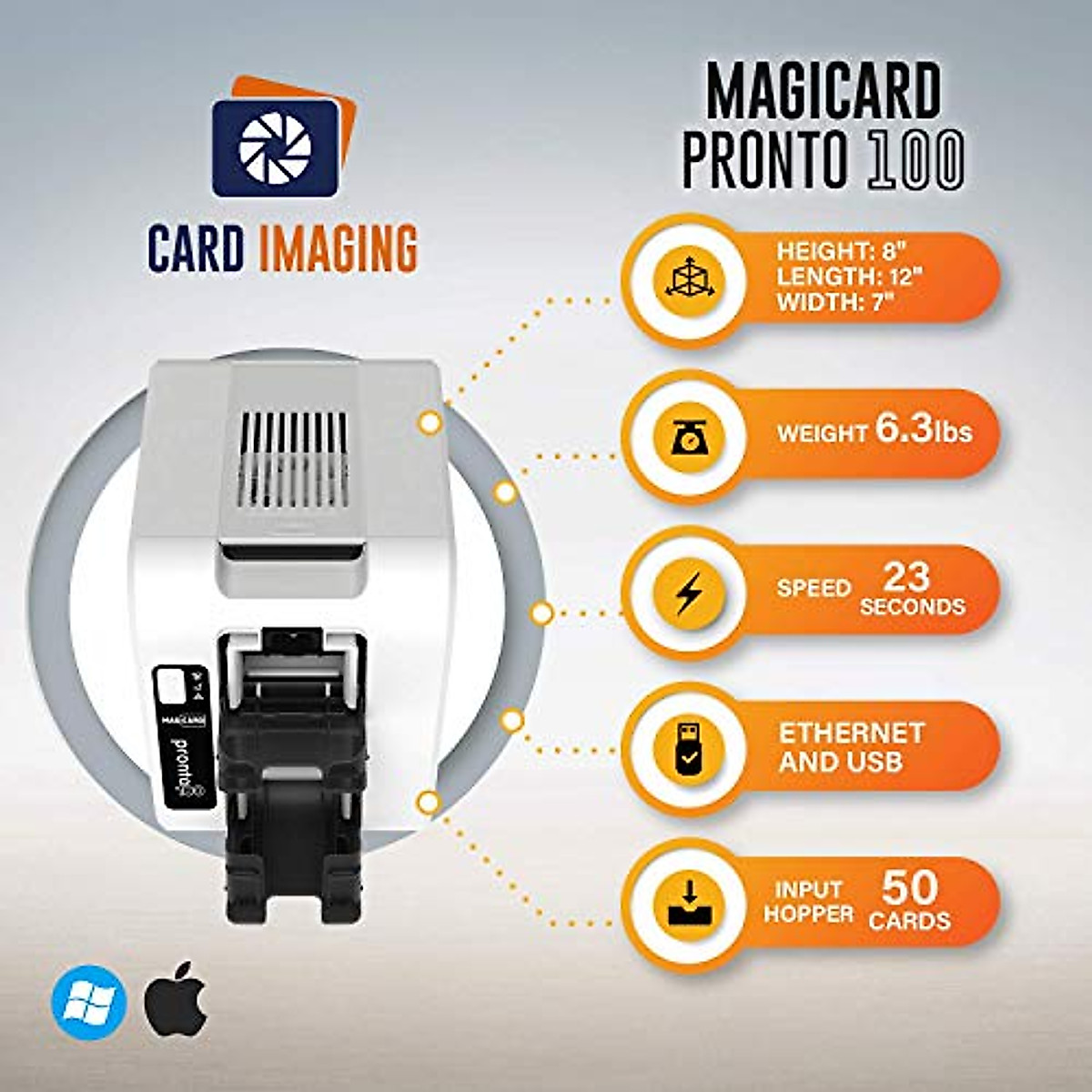Magicard Pronto100 Single Side ID Card Printer & Supplies Package Badge Maker Machine (3100-0001) (Standard Package w/Web Camera)