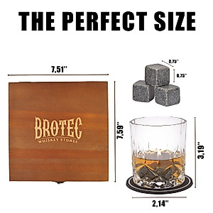 Whiskey Stones Gift Set - 8 Granite Chilling Whisky Rocks - 2 Large Crystal Whiskey Drinking Glasses - 2 Coasters in Handmade Wooden Box – Premium Bar Accessories for the Best Tasting Beverages