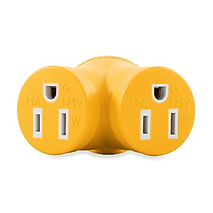 Camco 55438 PowerGrip (30M/2 x 15F) 4-Prong Generator Adapter, Yellow
