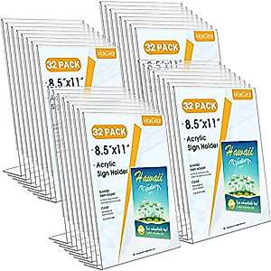 MaxGear Acrylic Sign Holder 8.5 X 11 inches Slant Back Sign Holder Clear Sign Display Holder Plastic Display Stands Table Sign Display Holder for Office, Home, Store, Restaurant - Vertical, 32 Pack