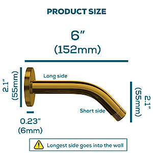 SparkPod Shower Arm With Flange - Solid Stainless Steel - Wall-Mounted For Fixed and handheld Showerheads - Shower Head Arm - Teflon Tape with 2 rubber O-rings Included - Egyptian Gold - Standard 6"