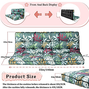 2-3 Seat Swing Replacement Cushion, Outdoor Bench Cushions with Backrest Thicken 4", Patio Furniture Garden Porch Loveseat Glider Pad Anti-Fading Waterproof (Green Flower, 40x55in)