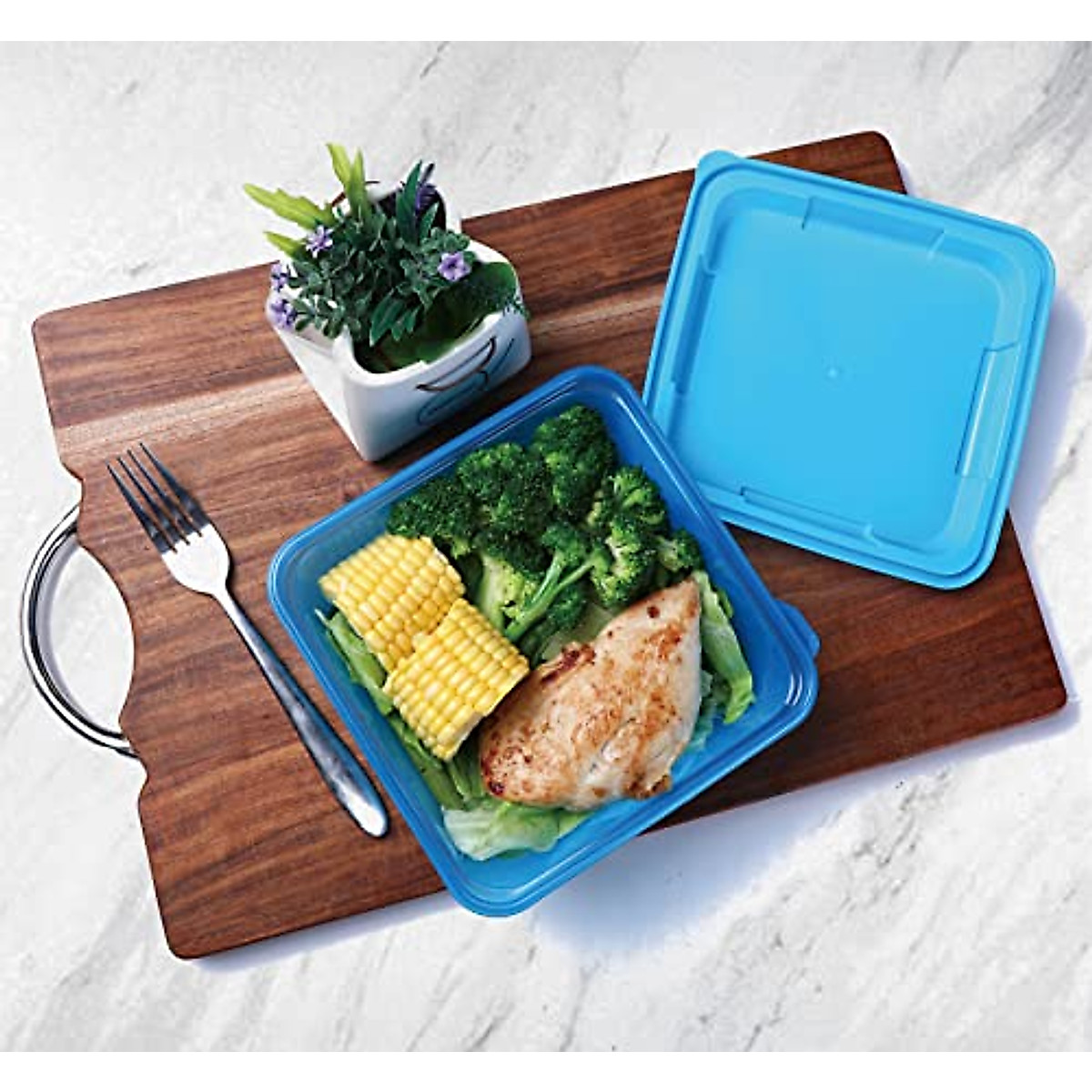 YUESING [30 Pack Bento Box Plastic Reusable Food Storage Containers with Lids Lunch Meal Prep Container for Food and Salad (26oz Square Freezer Container for Food) BPA Free Fridge Dishwasher Safe