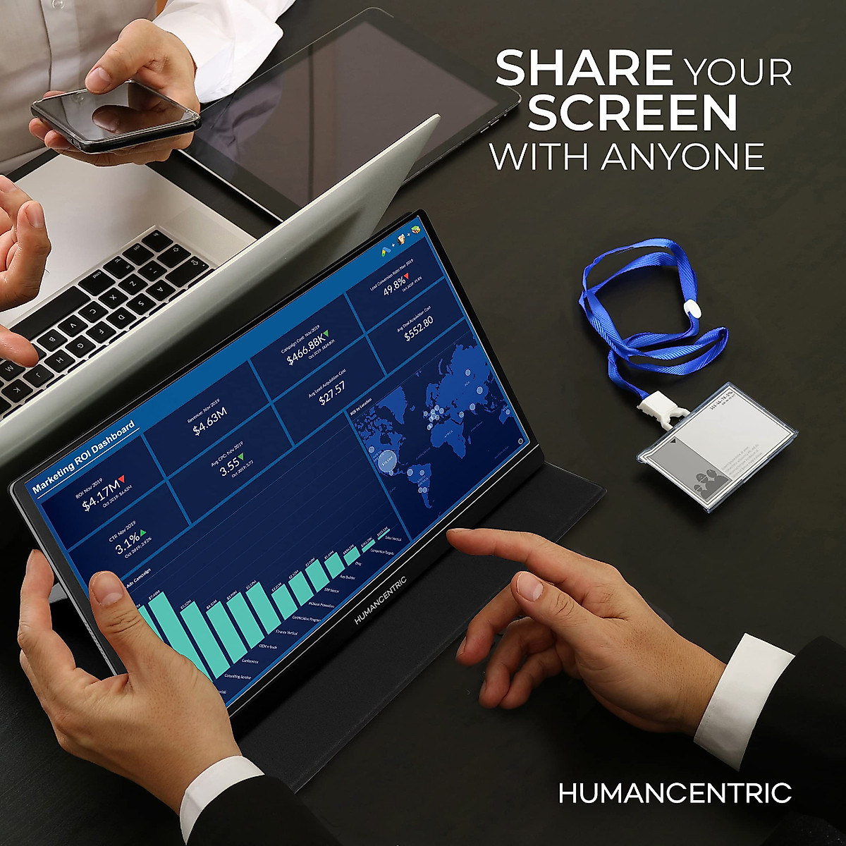 HumanCentric Portable Monitor for Laptop, 15.6" Portable Monitor, Portable Screen, External Monitor for Laptop Powered by USB-C Port, Travel Monitor Display, External Laptop Monitor, 1080P FHD IPS