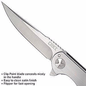 CRKT Up & At 'Em Folding Pocket Knife: Everyday Carry, Satin Blade, Frame Lock, Stainless Steel Handle, Deep Carry Pocket Clip 7076
