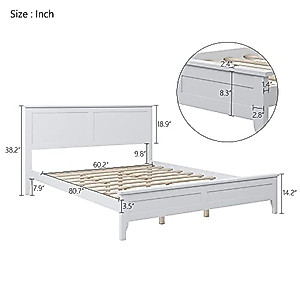 Harper & Bright Designs Queen Size Platform Bed Frame with Headboard, Wooden Queen Size Bed with Wooden Slat Support for Kids Teens Adults, Queen Bed Frame for Bedroom, No Box Spring Needed, White