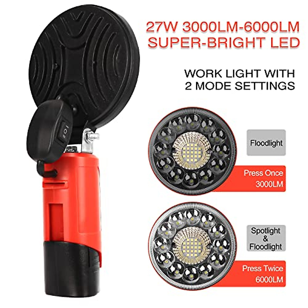 LouSdZoke Cordless LED Work Light for Milwaukee M12 10.8V-12V Li-ion Battery, 27W 6000LM Outdoor Jobsite Floodlight Handheld Flashlight with Pivoting Head