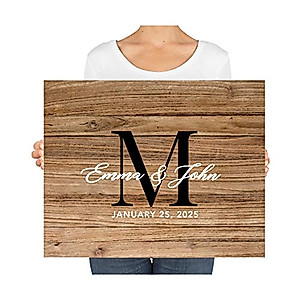 Andaz Press Custom Large Wedding Canvas Guestbook Alternative, 16 x 20 Inches, Rustic Wood Monogram, Horizontal Personalized Sign Our Canvas, Welcome Sign for Fall, Rustic, Woodland Theme