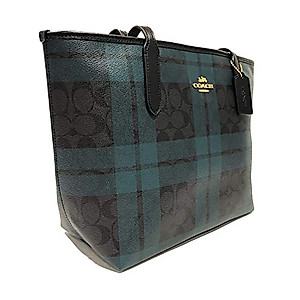 Coach Cross Grain Leather City Zip Tote Bag Purse (IM/Black Deep Ocean Multi)