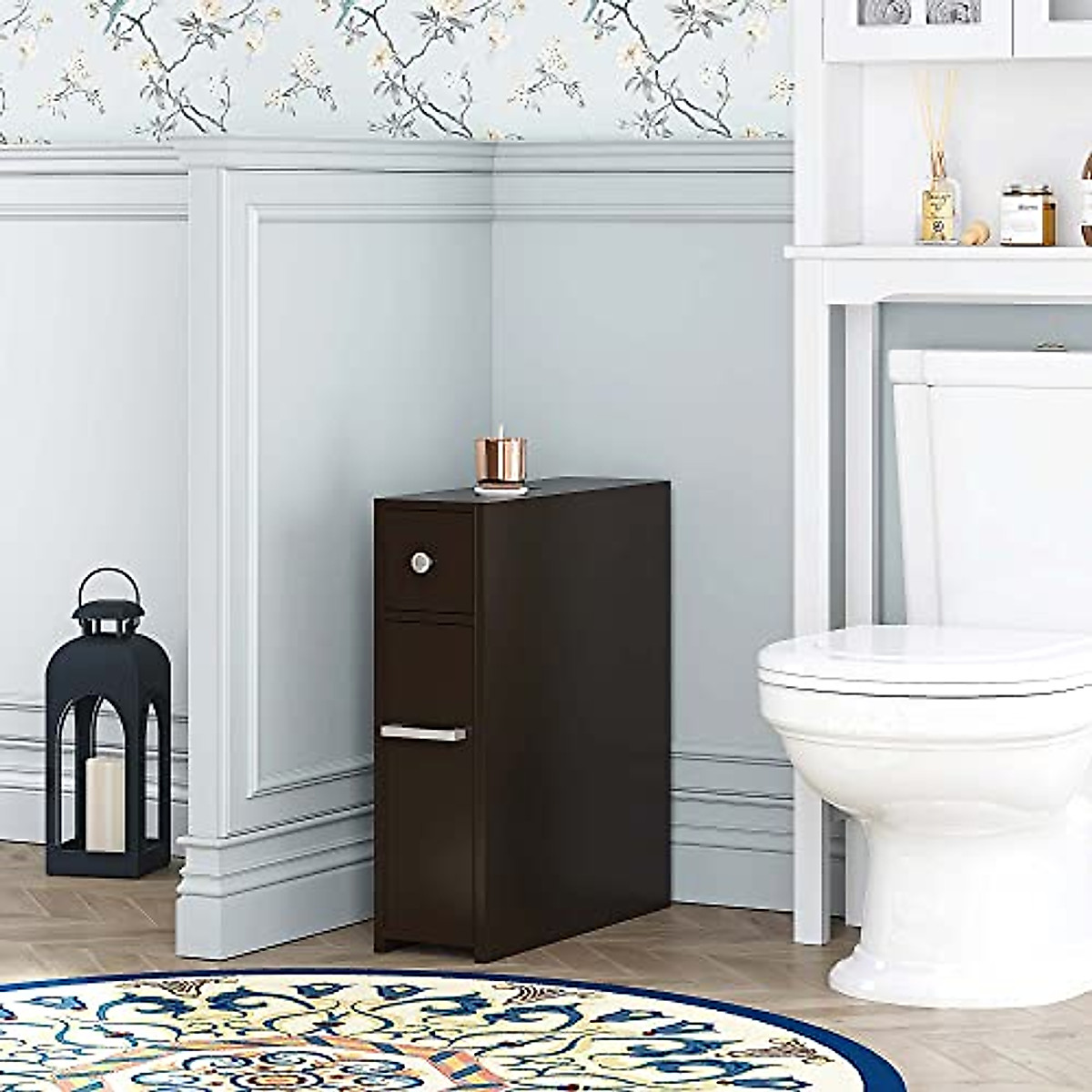 Spirich Home Slim Bathroom Storage Cabinet, Free Standing Toilet Paper Holder, Bathroom Cabinet Slide Out Drawer, Espresso